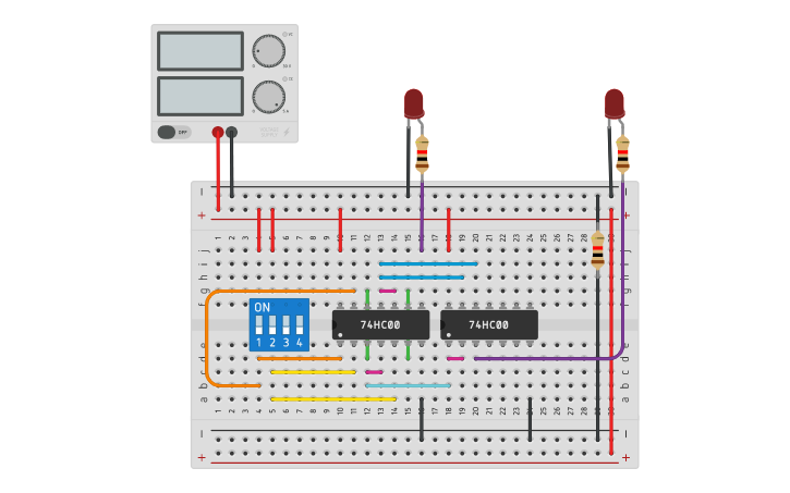 Circuit design half adder - using nand gate - Tinkercad