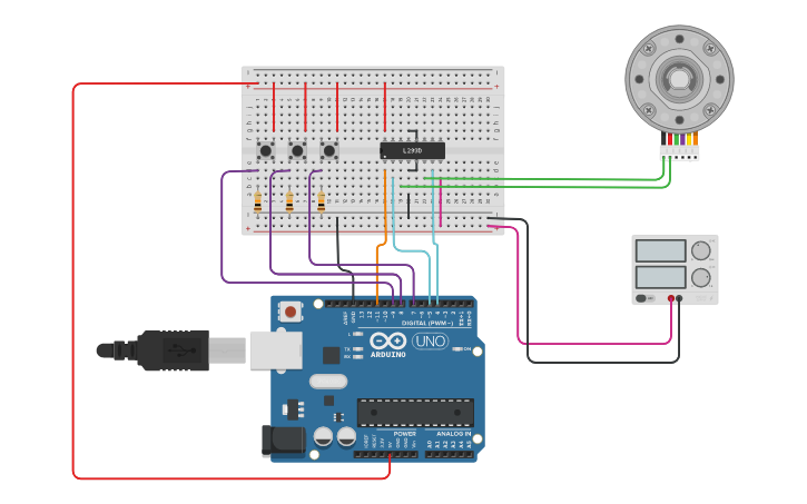 Circuit design Programa corriente continua - Tinkercad