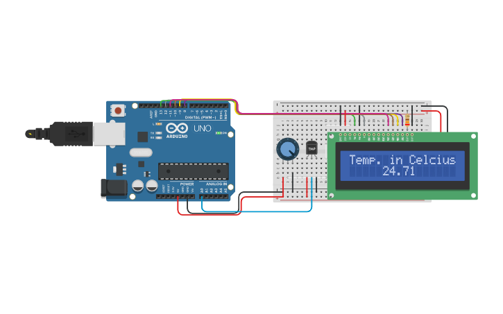 Circuit design Temp sensor + lcd - Tinkercad