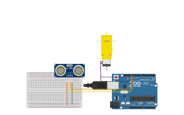 Circuit design Senzor ultrasonic - Tinkercad