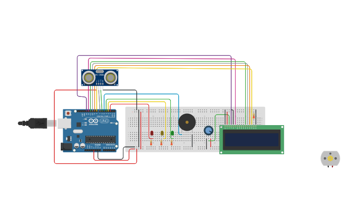 Circuit design Copy of Medir distancia con Pantalla LCD - Tinkercad