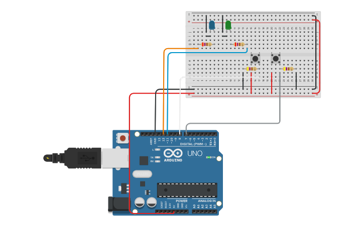 Circuit design Botao liga loop, Botao 2 desliga/Serial - Tinkercad Circuit design Botao liga loop, Botao 2 desliga/Serial - Tinkercad