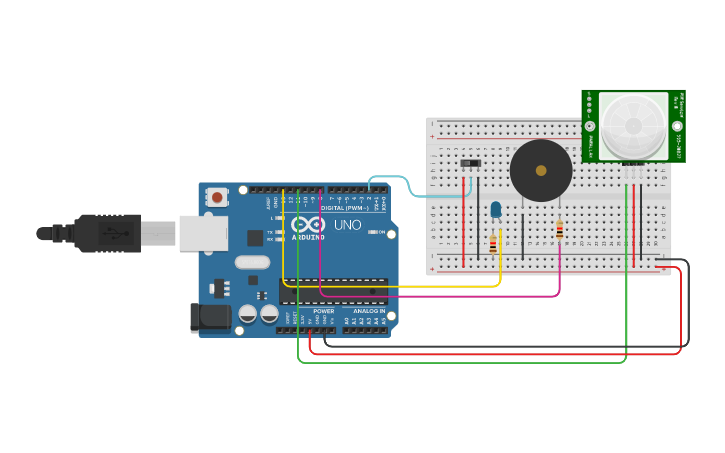 Circuit design EXP 6 - TASK 1_THEFT IDENTIFICATION ALERT SYSTEM | Tinkercad