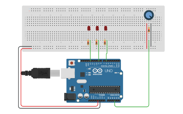 Circuit design Trimmer-leds | Tinkercad