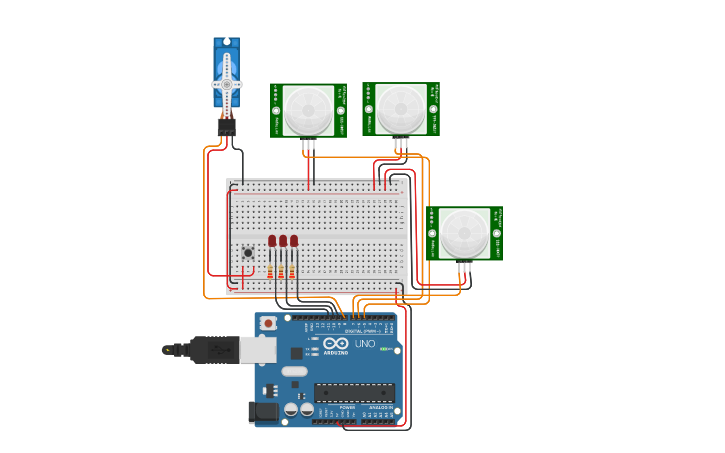 Circuit Design Simple Control For Motor And Detecting 3 Pir Sensors Baybe Tinkercad