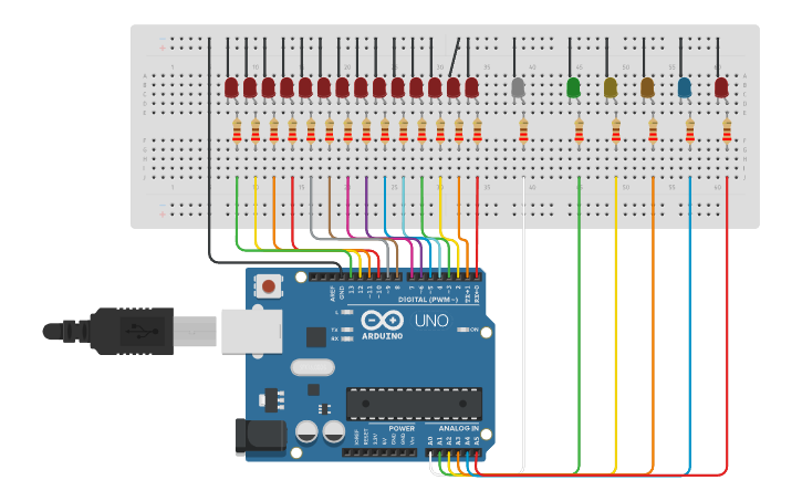 Circuit design Chenillard à 14 LED - Tinkercad