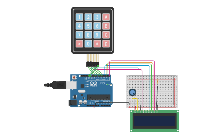 Circuit design Keypad-LCD - Tinkercad