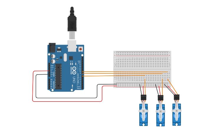 Circuit design simulación de servos | Tinkercad