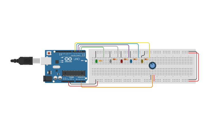 Circuit design LEDs secuencia con potenciómetro - Tinkercad