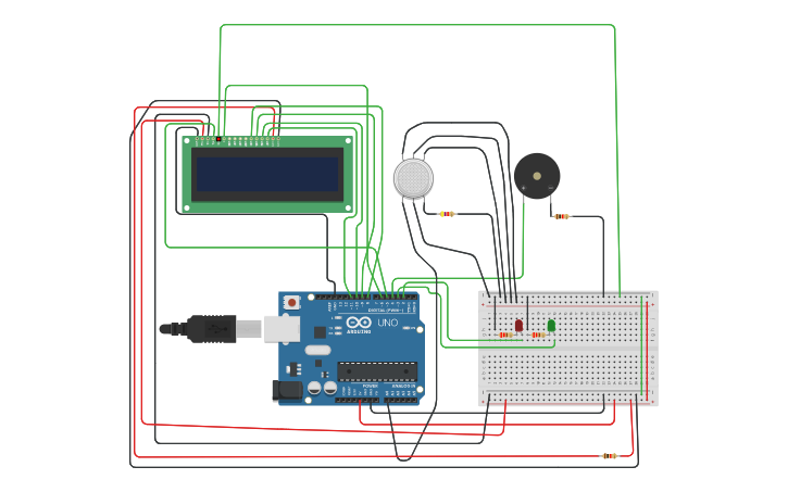 Circuit design Gas Leakage Detector System - Tinkercad