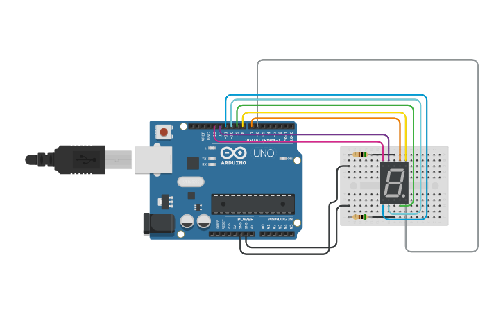 Circuit design 7-segment count | Tinkercad