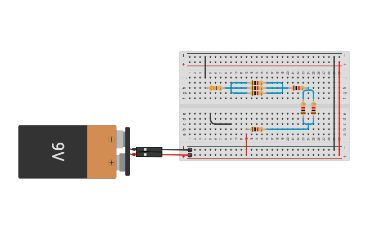 Circuit design Práctica N° 7 'Ley de Kirchhoff' (1.1) - Tinkercad