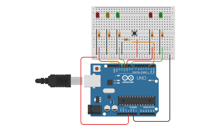 Circuit design semáforo de carro e pedestre | Tinkercad Circuit design semáforo de carro e pedestre | Tinkercad