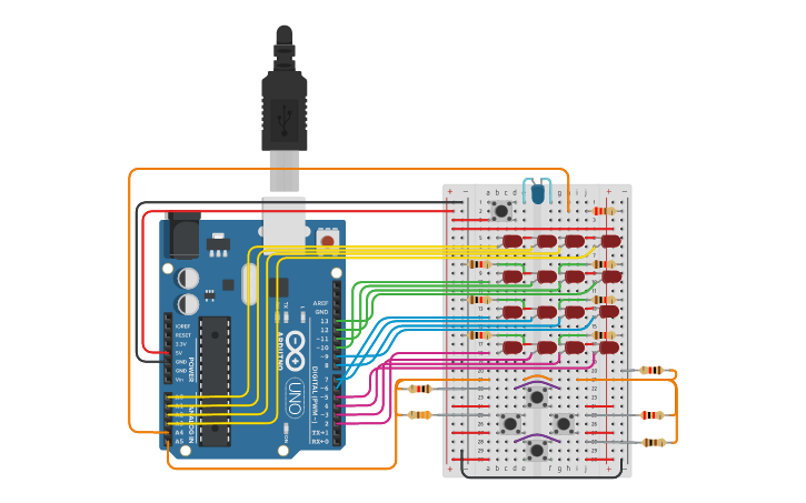 Circuit design Змейка 4x4 Snake - Tinkercad