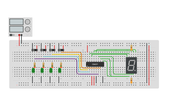 Circuit design decoder per display 7 segmenti - Tinkercad