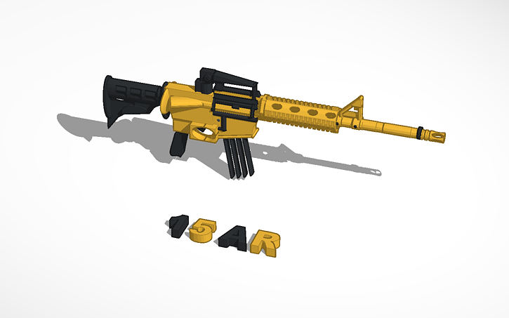 3D design black and gold AR15 assault rifle m16 - Tinkercad