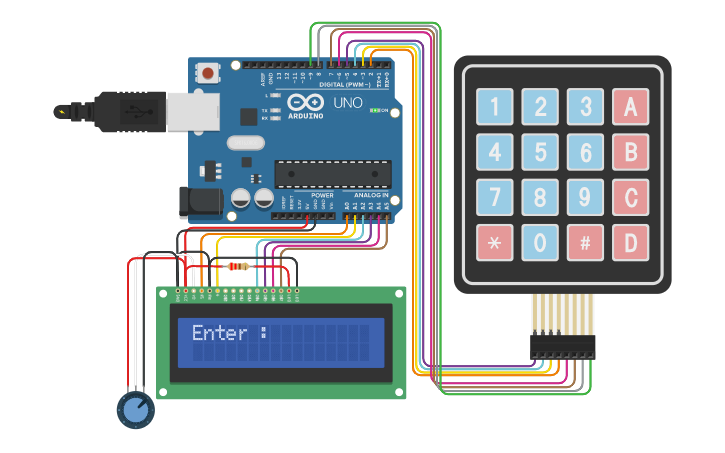 Circuit design Copy of LCD and Keypad - Tinkercad