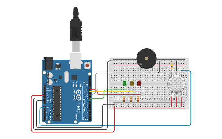 Circuit design Detector de humo con alarma - Tinkercad
