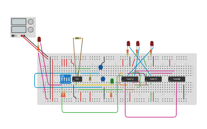 Circuit design MOD 6 Asynchronous up counter - Tinkercad