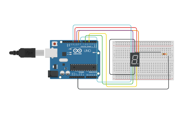 Circuit design 7 segment display - Tinkercad