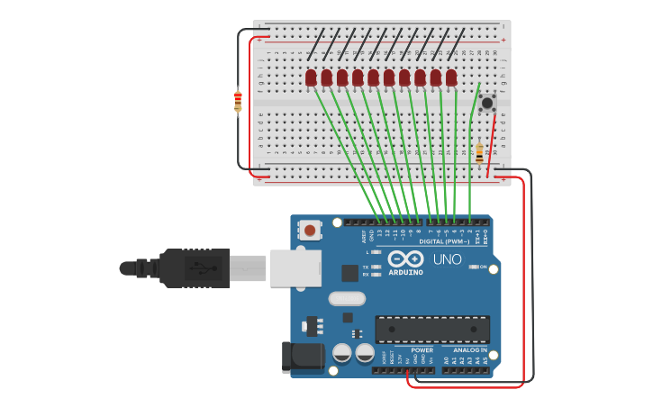 Circuit design PUSH BUTTON - LED SEQUENCIAL - 2 - Tinkercad
