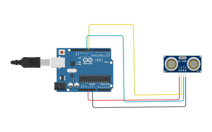 Circuit design Ultrasonic sensor with arduino - Tinkercad