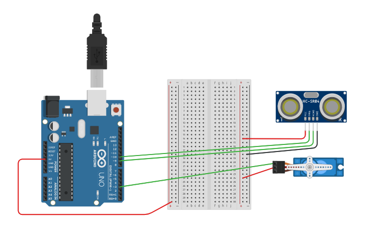 Circuit design Boom Gate sensor - Tinkercad
