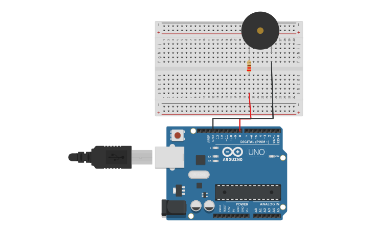 Circuit design Buzzer Programa 3 – Notas musicais com buzzer | Tinkercad