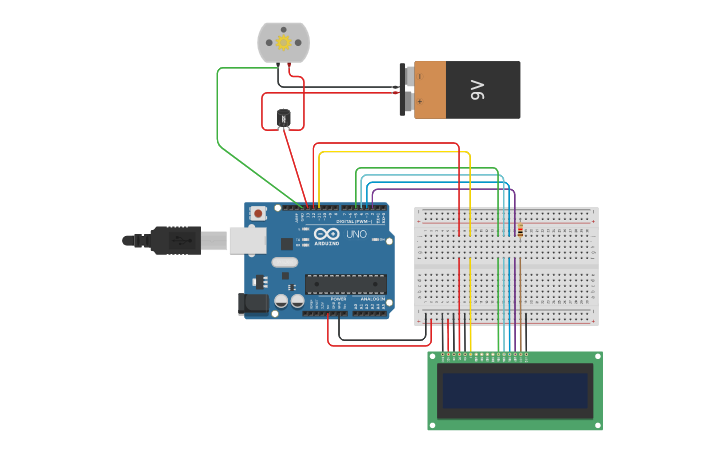 Circuit design DISPLAY LCD + MOTOR DE PASSO - Tinkercad