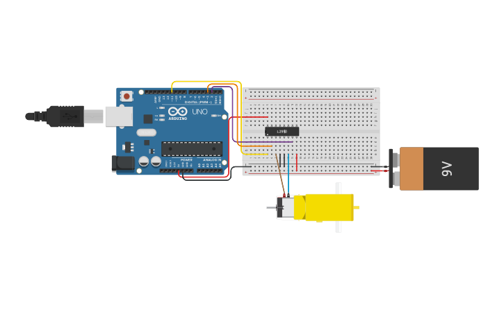 Circuit design Prática 5 - Motor DC | Tinkercad