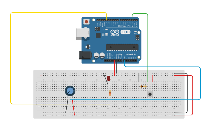Circuit design Arduino Button LED + Brightness - Tinkercad