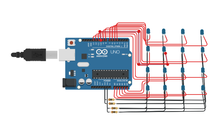 Circuit design 4x4 LED MATRIX - Tinkercad