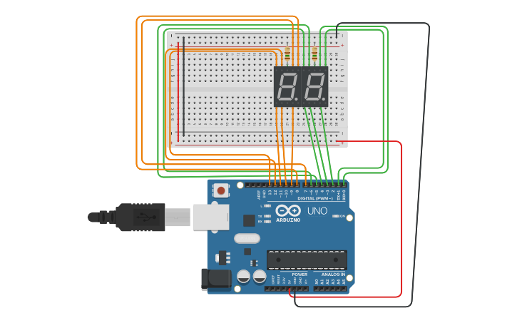 Circuit design Correct 2 Digits counter - Tinkercad