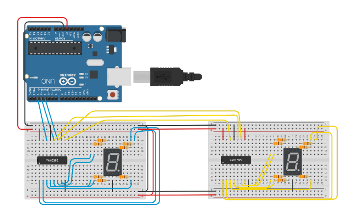 Circuit design 74HC595 2 | Tinkercad