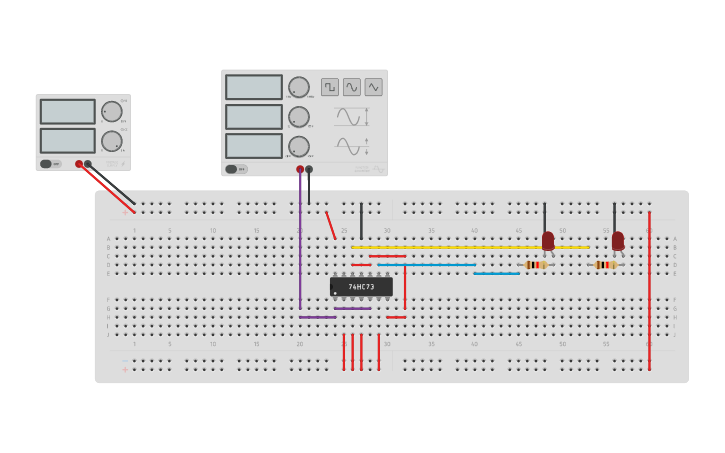 Circuit design 2-bit synchronous UP Counter - Tinkercad