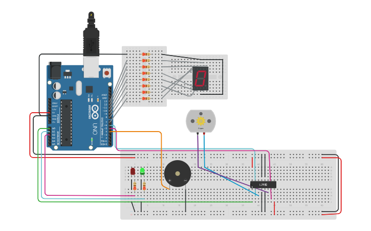 Circuit design Simple Elevator using a 7-Segment Display - Tinkercad