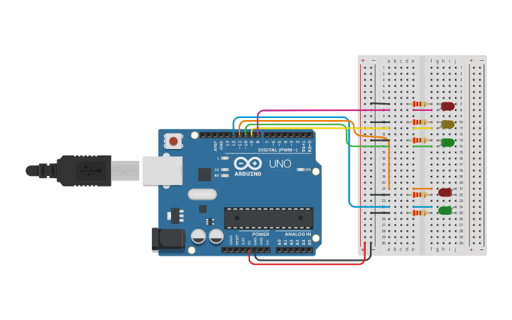 Circuit design Proyect1semaforo curso arduino | Tinkercad