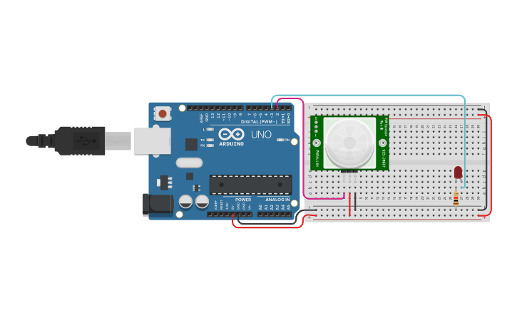 Circuit design 13. sensor PIR | Tinkercad