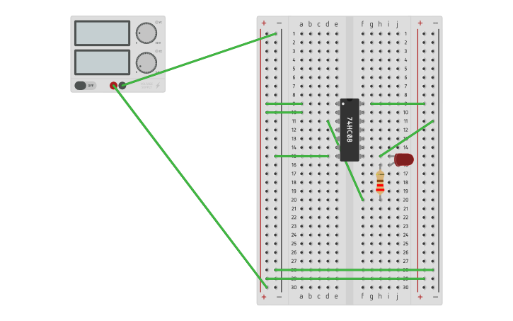 Circuit design NIELIT Aurangabad 74HC08 AND GATE IC - Tinkercad