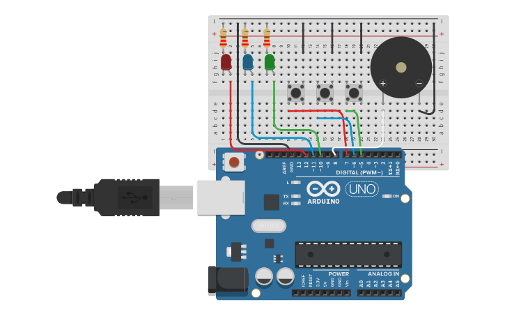 Circuit design projeto Arduino (Jogo da Memória) - Tinkercad