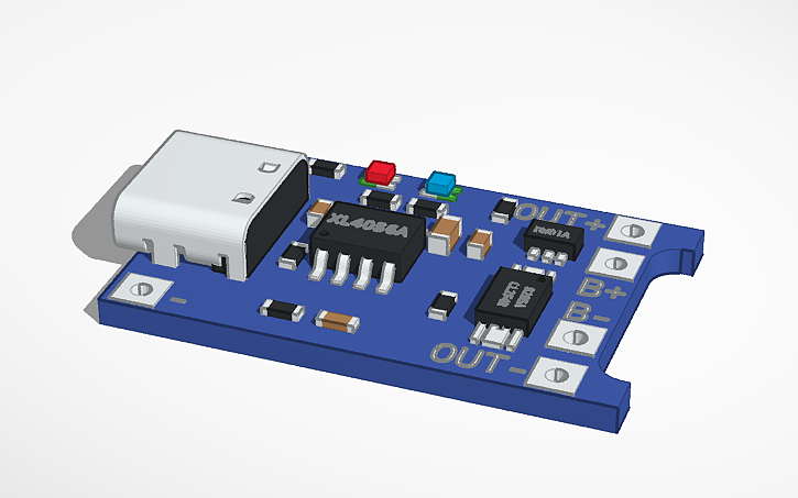3D design Type-C TP4056 XL4056 Li-ion Li-po charger 18650 - Tinkercad