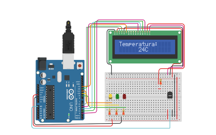 Circuit design Sensor De Temperatura LCD Con Arduino Y Tinkercard - Tinkercad