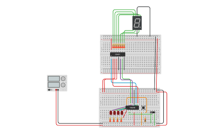 Circuit design 74HC93_7segment - Tinkercad