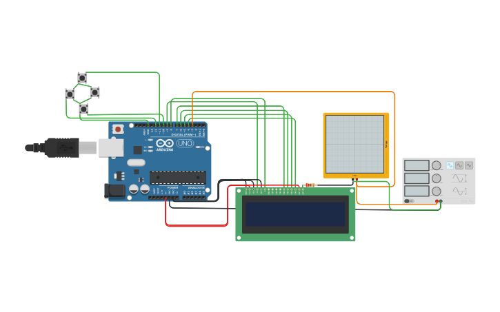 Circuit design fluxometro com gerador de pulsos e osciloscopio - Tinkercad