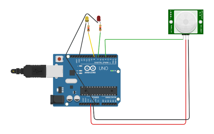Circuit design ACTIVIDAD N° 2 Conectar un sensor de movimiento | Tinkercad