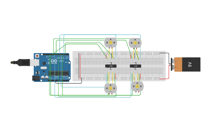 Circuit design diffrential drive - Tinkercad