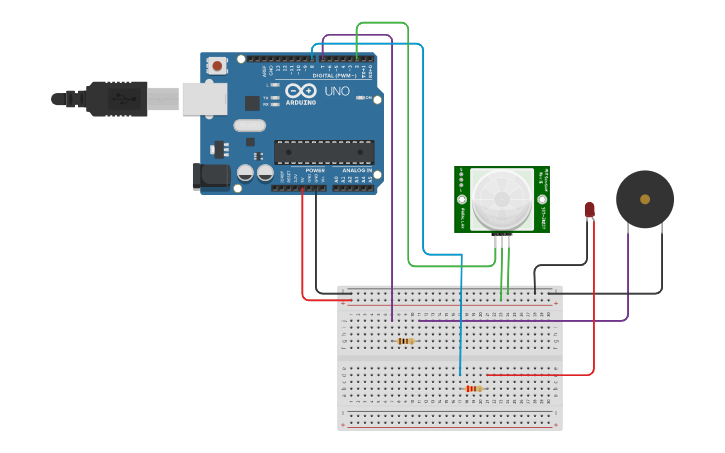 Circuit design Copy of Distance Sensor With Buzzer Alarm | Tinkercad