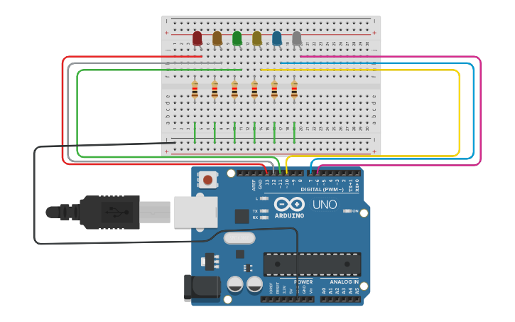 Circuit design secuencia de luces | Tinkercad
