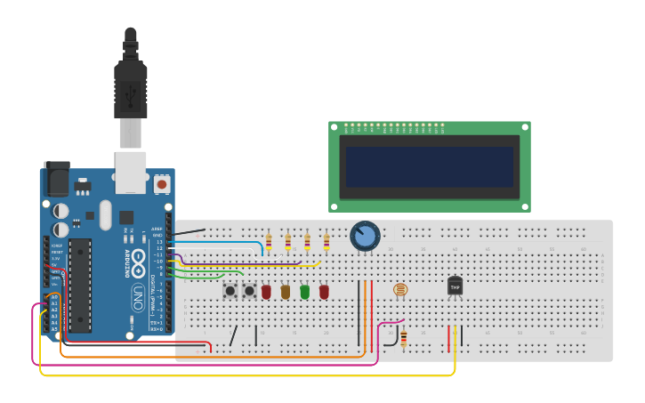 Circuit design Treinamento: Arduino - LEDs e Botões | Tinkercad