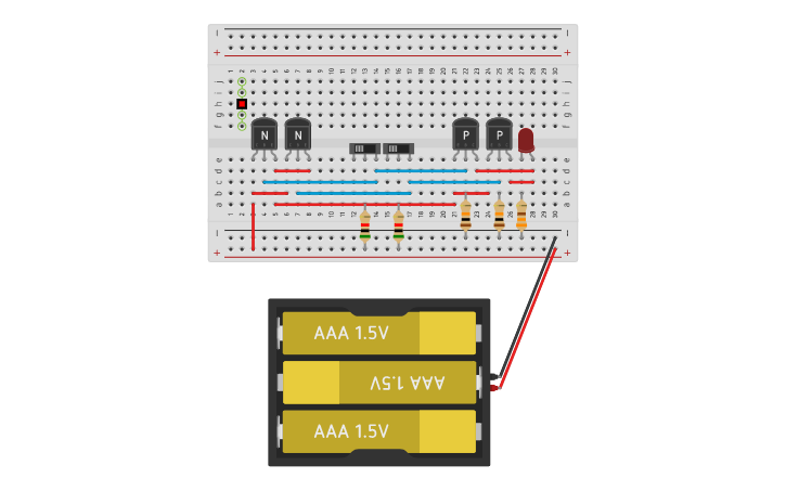 Circuit design XOR GATE NPN & PNP BJT - Tinkercad